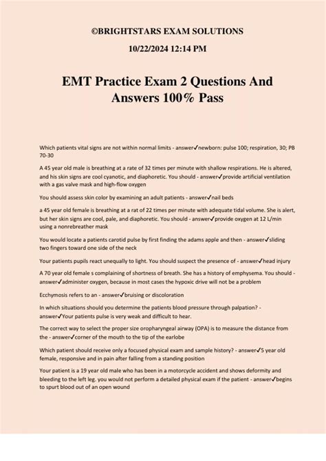 EMT Practice Exam Questions And Answers Pass EMT Stuvia US