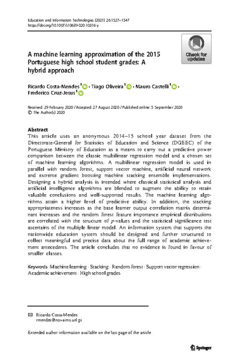 A Machine Learning Approximation Of The A Multilinear Regression Model Is Used In