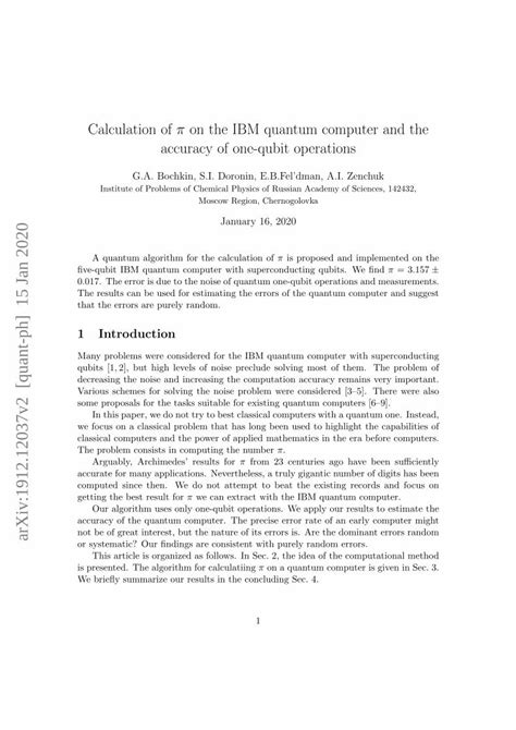 Pdf Calculation Of On The Ibm Quantum Computer And The · Calculation Of ˇon The Ibm