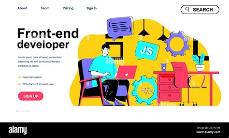 Front End Developer Concept For Landing Page Template Man Creates Web