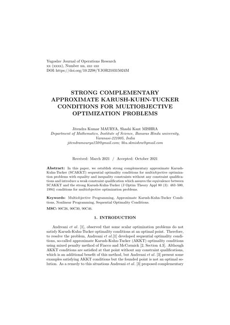 Pdf Strong Complementary Approximate Karush Kuhn Tucker Conditions For Multiobjective