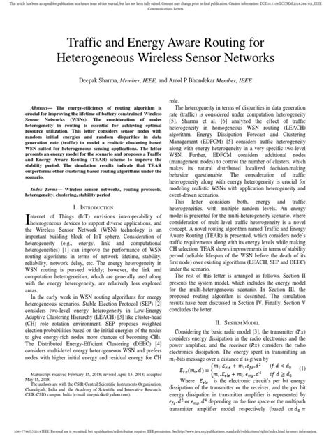 Traffic And Energy Aware Routing For Heterogeneous Wireless Sensor Networks Download Free Pdf