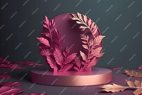 3d 로우 폴리 렌더 제품 디스플레이 연단 장면 금박 기하학 플랫폼 3d 하이 폴리 스탠드는 페데스탈 디스플레이 비바 마젠타