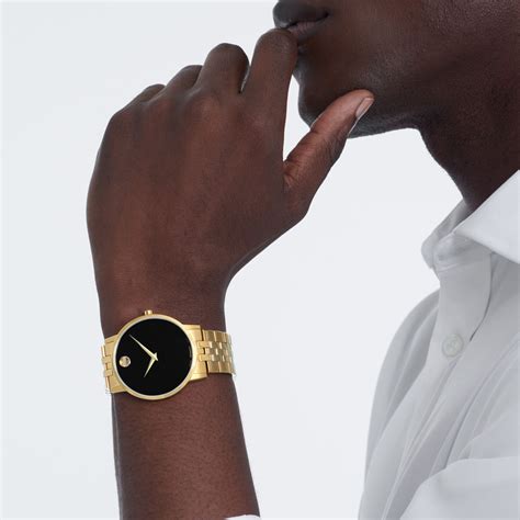 Movado Museum Classic Mens Gold Pvd Bracelet Watch With Black Dial