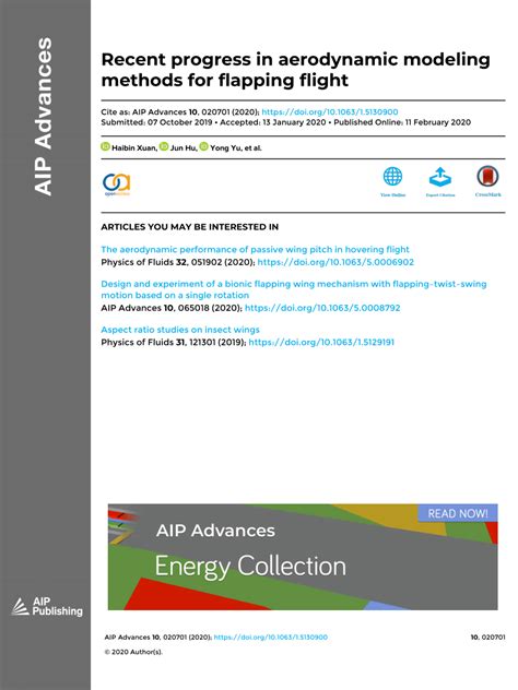 Pdf Recent Progress In Aerodynamic Modeling Methods For Flapping Flight