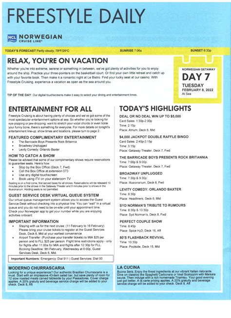 2022 Ncl Getaway Freestyle Dailies Norwegian Cruise Line Cruise