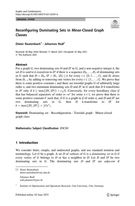 pdf reconfiguring dominating sets in minor closed graph classes