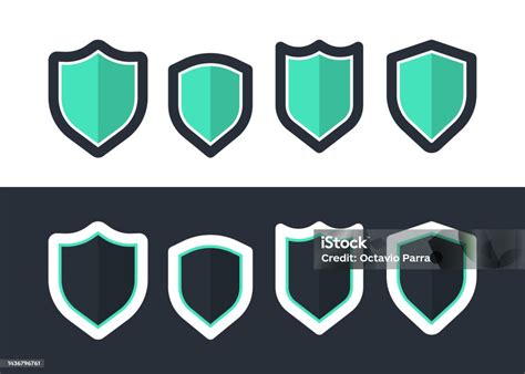 다양 한 빈티지 방패 아이콘의 집합입니다 검은 윤곽이 잡힌 전령 방패 보호 및 보안 기호 레이블 벡터 그림 스톡 일러스트레이션 개체 그룹에 대한 스톡 벡터 아트 및 기타