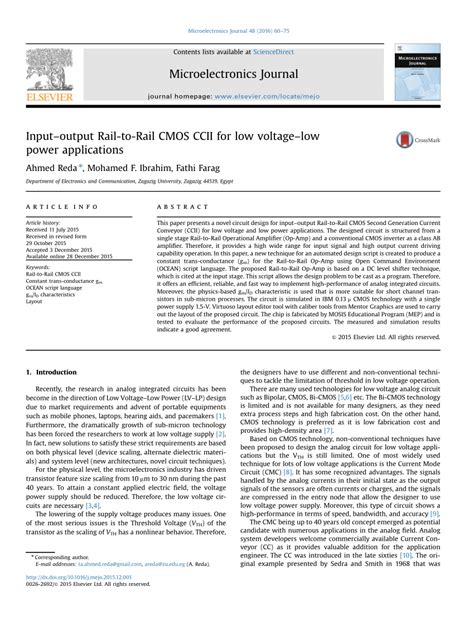 Pdf Inputoutput Rail To Rail Cmos Ccii For Low Voltagelow Power Applications