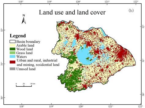 A Elevation And B Land Use And Land Cover For The Taihu Lake Basin Download Scientific