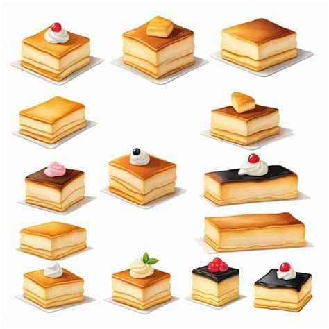 Premium Vector A Collection Of Cakes With Different Shapes And Sizes Of Chocolates