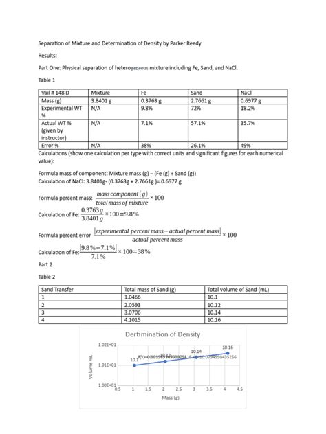 Separation Of Mixture And Determination Of Density Results Pdf