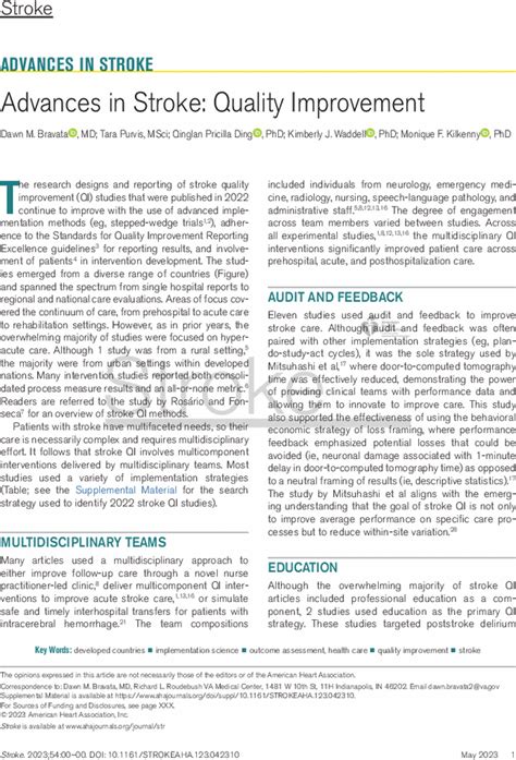 Advances In Stroke Quality Improvement Stroke