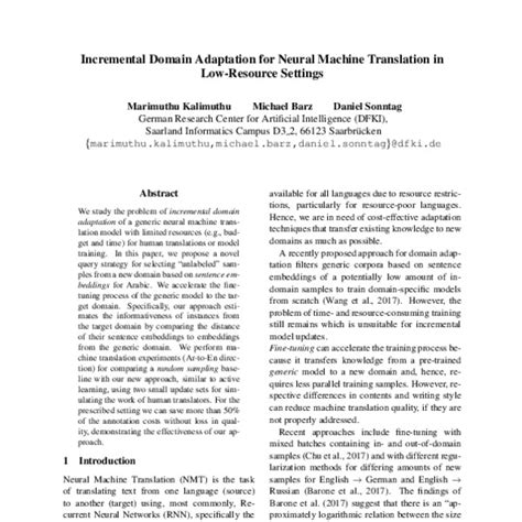 Incremental Domain Adaptation For Neural Machine Translation In Low Resource Settings Acl