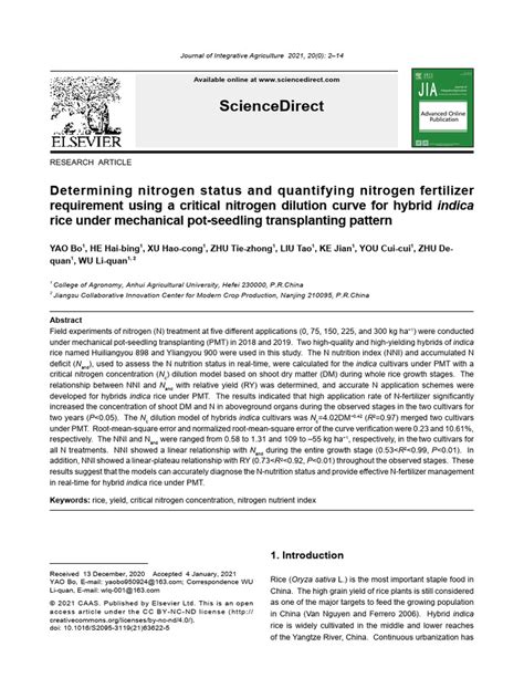 Determining Nitrogen Status And Quantifying Nitrogen Fertilizer Requirement Using A Critical