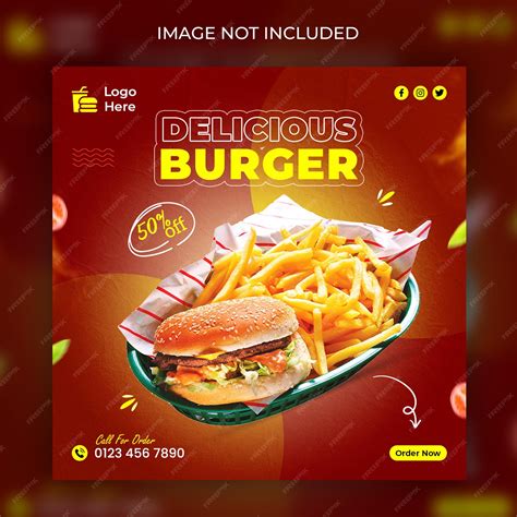 Premium Psd Delicious Burger Food Menu Social Media Post Design For