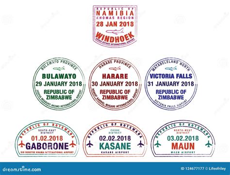 Set Of Stylised Passport Stamps For Major Airports Of Namibia Z Stock