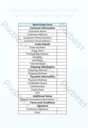 Optimizing Workflow Efficiency With Work Order PDFs Excel Template Free Download Pikbest