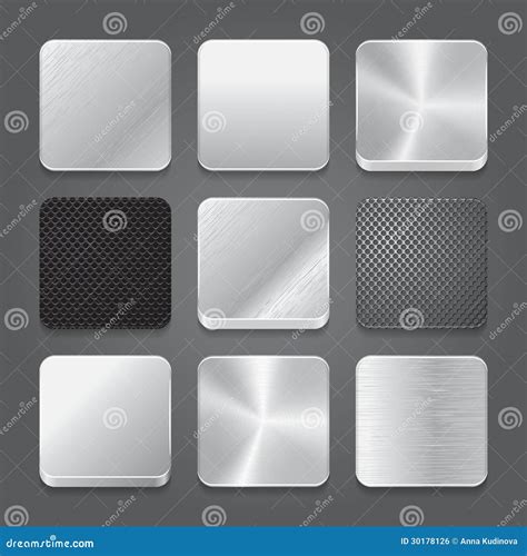 App Icons Background Set Metal Button Icons Stock Vector