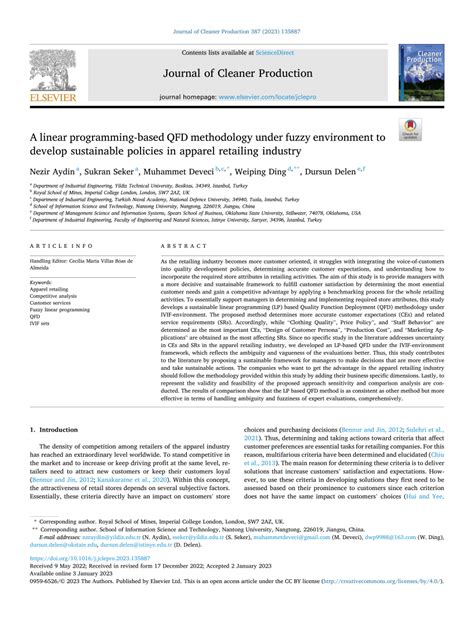 Pdf A Linear Programming Based Qfd Methodology Under Fuzzy