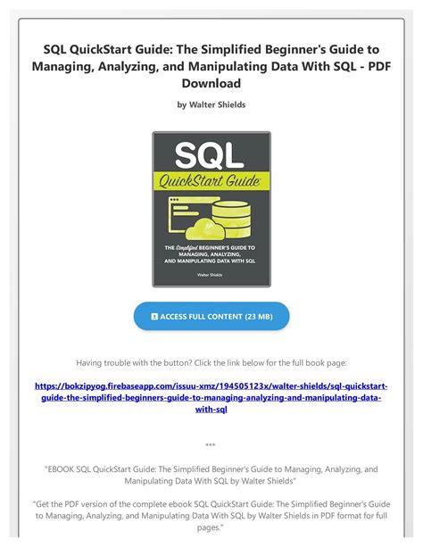 Ebook Sql Quickstart Guide The Simplified Beginners Guide To Managing Analyzing And
