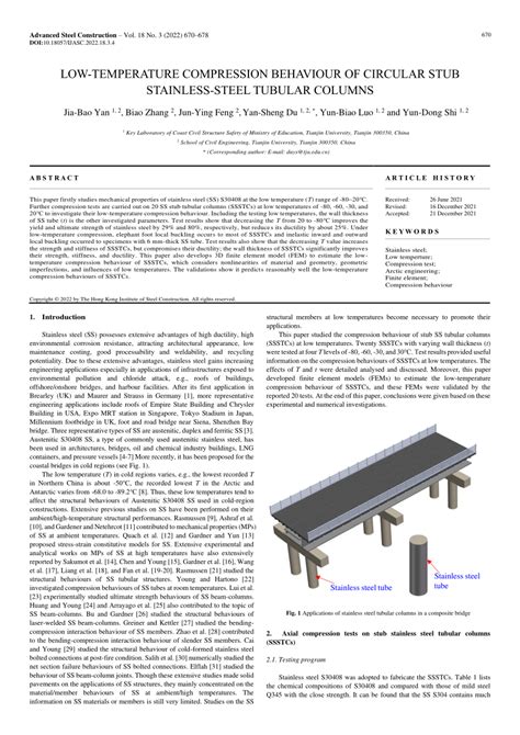 Pdf Low Temperature Compression Behaviour Of Circular Stub Stainless Steel Tubular Columns