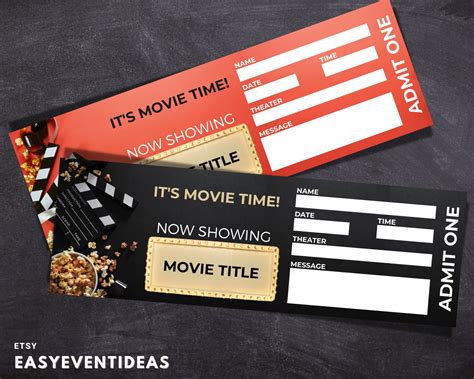Movie Stub Card Old Hollywood Art Deco Gold Movie Ticket Invitation