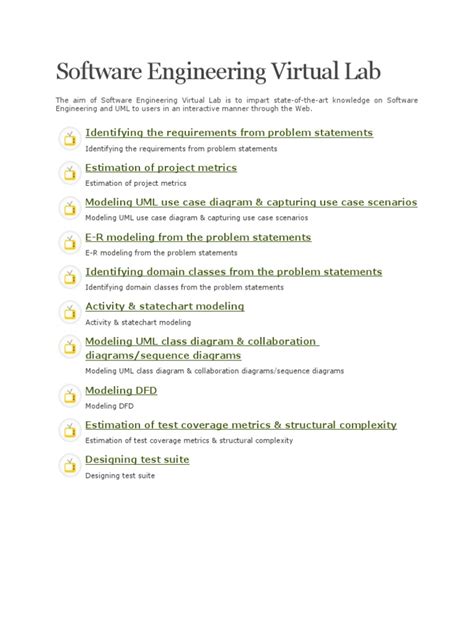 1 Software Engineering Virtual Lab Pdf Use Case Unified Modeling Language