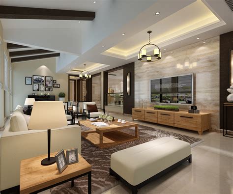 现代简约别墅客厅背景墙装修效果图 房天下装修效果图