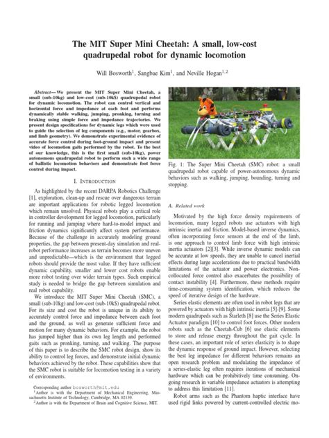 Mit Super Mini Cheetah Robot Small Low Cost Quadruped For Dynamic Locomotion Pdf Force