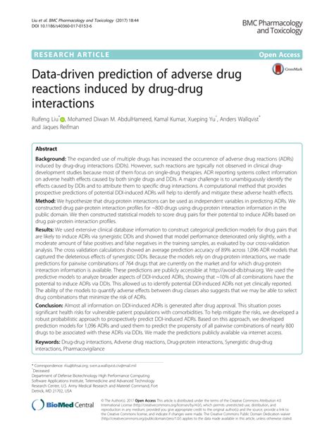 Pdf Data Driven Prediction Of Adverse Drug Reactions Induced By Drug Drug Interactions