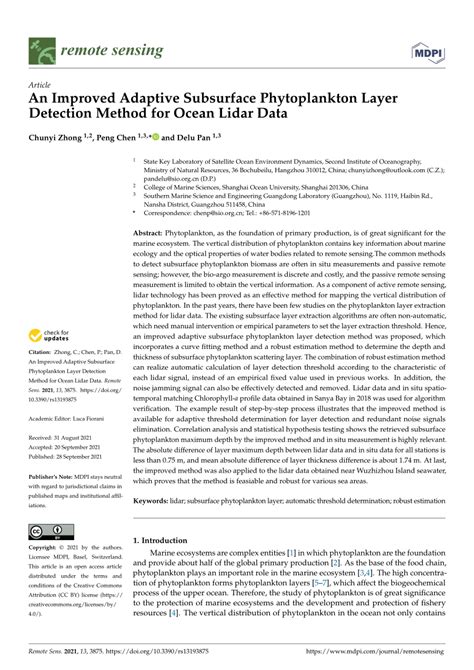 PDF An Improved Adaptive Subsurface Phytoplankton Layer Detection Method For Ocean Lidar Data