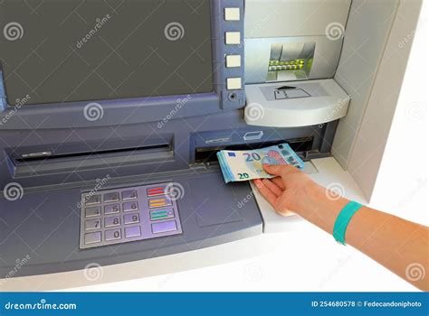 European Banknotes From An Atm Cash Machine And The Numeric Keyp Stock