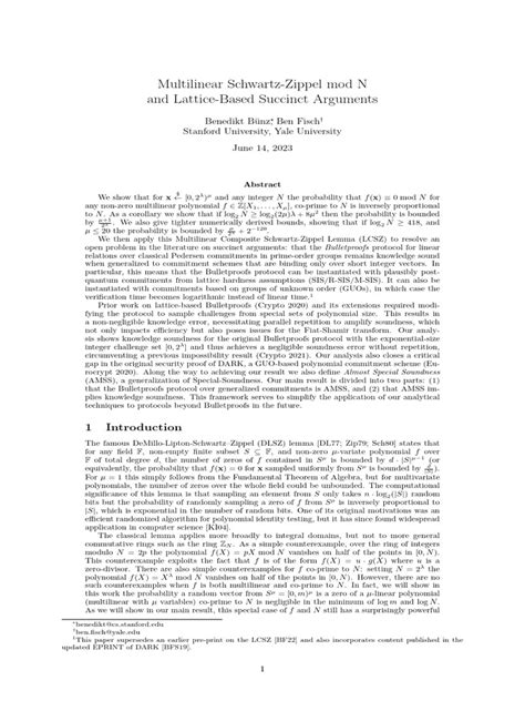 Multilinear Schwartz Zippel Mod N And Lattice Based Succinct Arguments Pdf Field