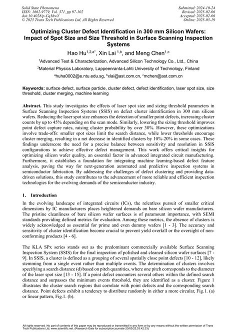 Optimizing Cluster Defect Identification In 300 Mm Silicon Wafers