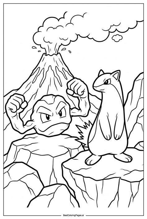 Покемоны у вулкана Раскраски Бесплатно для печати Bestcoloringpages Ai
