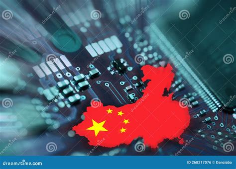 Map And Flag Of The Republic Of China On Microchips Of A Printed Electronic Card Concept For