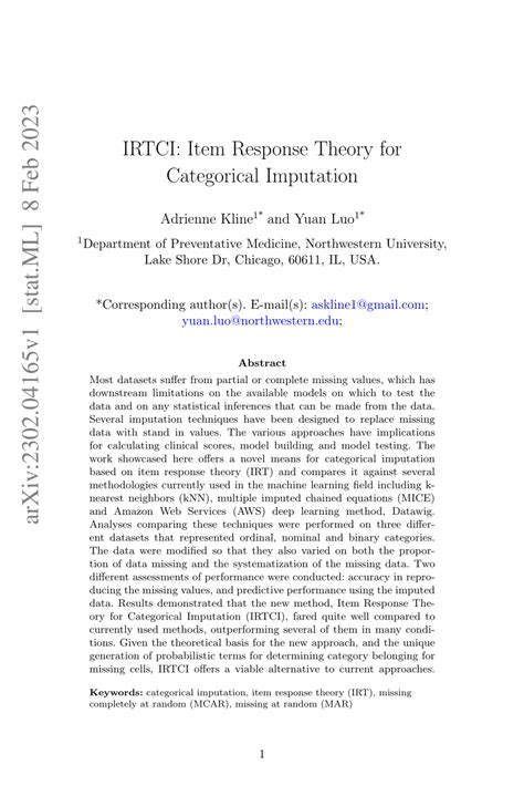 Pdf Irtci Item Response Theory For Categorical Imputation