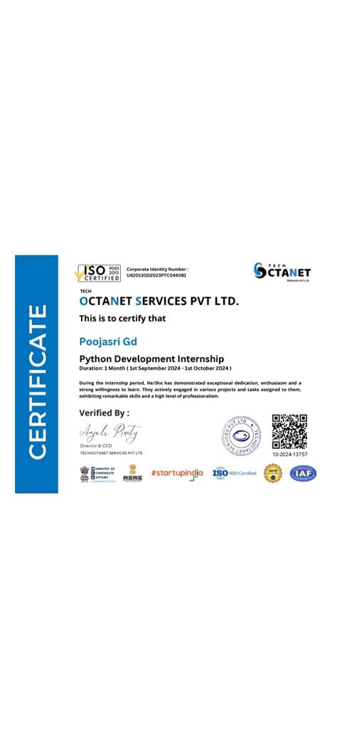 Pooja Sri On Linkedin Python Development Certification Octanet Programming Growthmindset