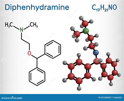 Diphenhydramine Molecular Structure 3d Model Molecule Benadryl Structural Chemical Formula