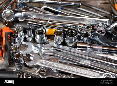 Various Hand Tools Set Various Tools Like Cable Cutter Ring Spanners Combination Wrenches And