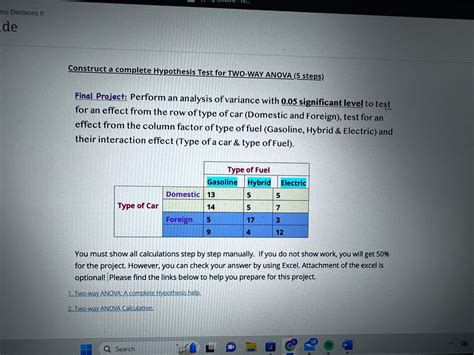 solved construct a complete hypothesis test for two way