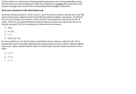 Solved In This Problem You Will Translate Relational Algebra