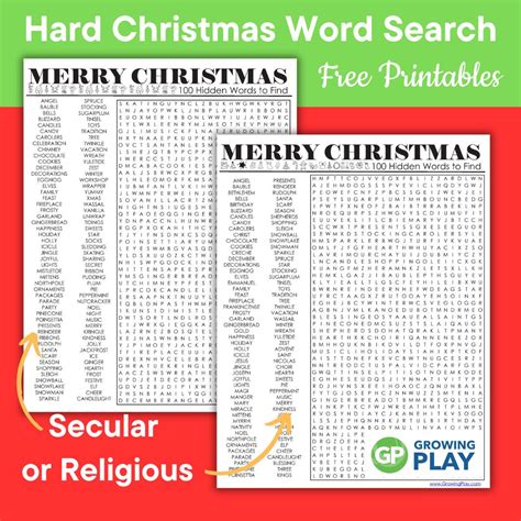 100 Word Christmas Word Search Printable Word Search