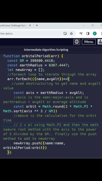 Freecodecamp Map The Debris Challenge Solution Youtube