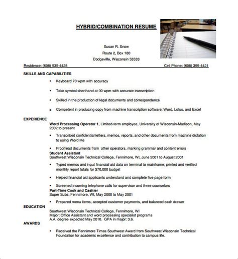 Combination Resume Template 9 Free Word Excel PDF Format Download