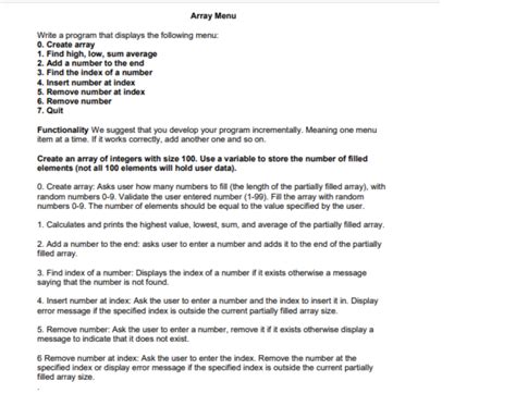 Solved Array Menu Write A Program That Displays The