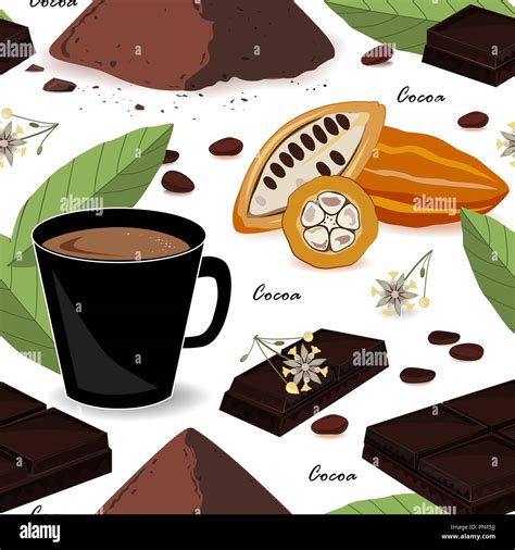 Cute And Stylish Cocoa Seamless Pattern Cocoa Beans And Leaves