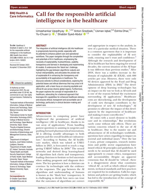 Pdf Call For The Responsible Artificial Intelligence In The Healthcare