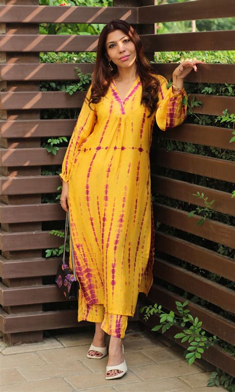 Modal Silk Yellow Tie And Dye Coord Set Baareeki